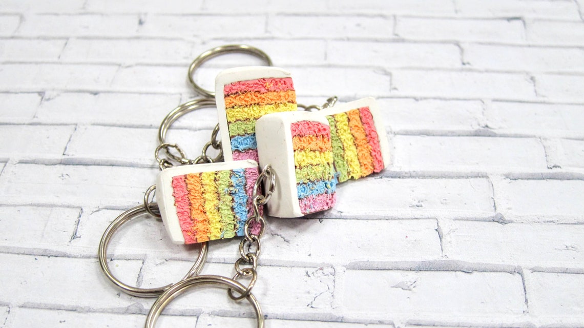 Rainbow Cake Keychain // Polymer Clay Food // Miniature Food - Etsy