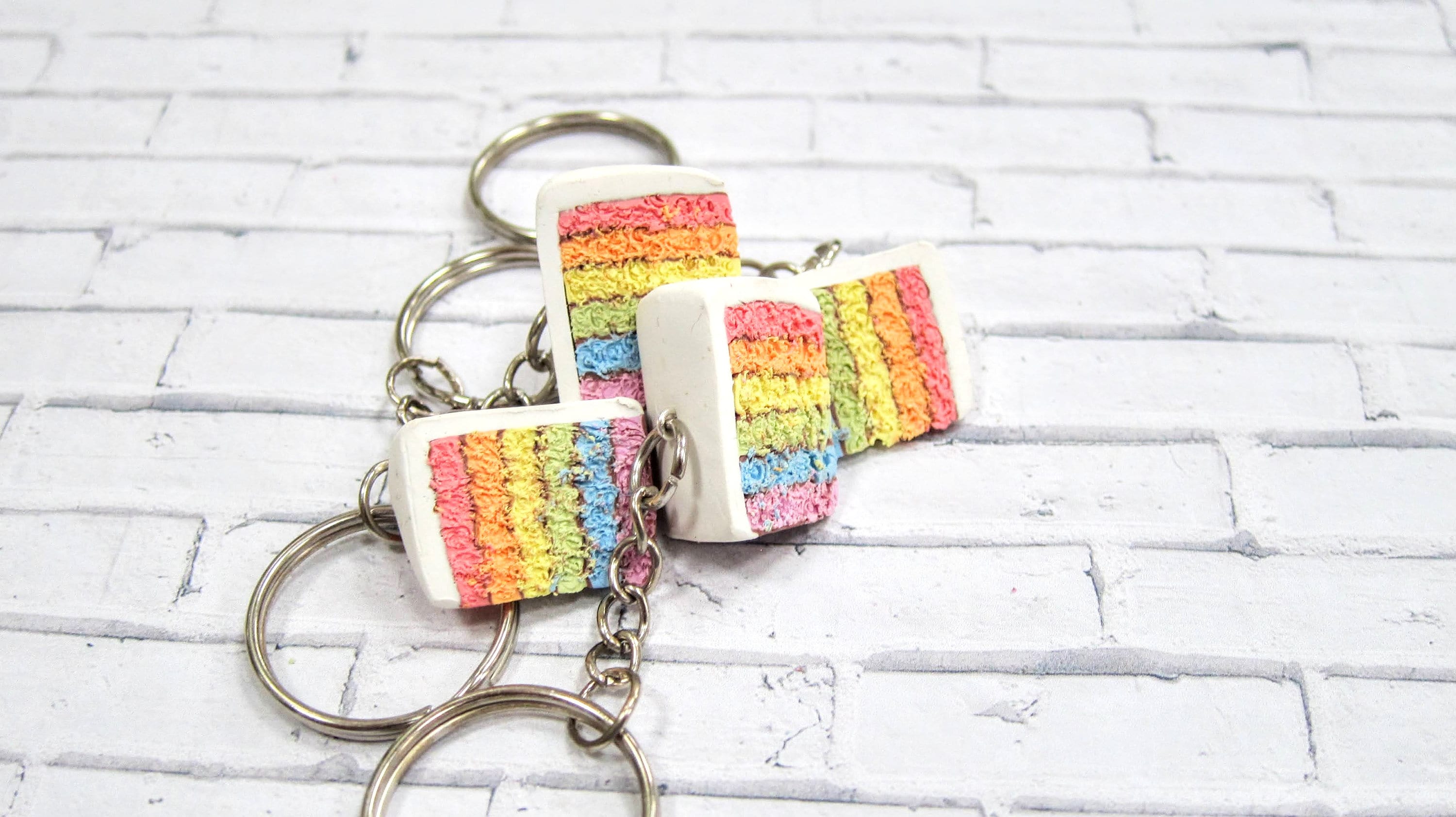 Rainbow Cake Keychain // Polymer Clay Food // Miniature Food Jewelry ...