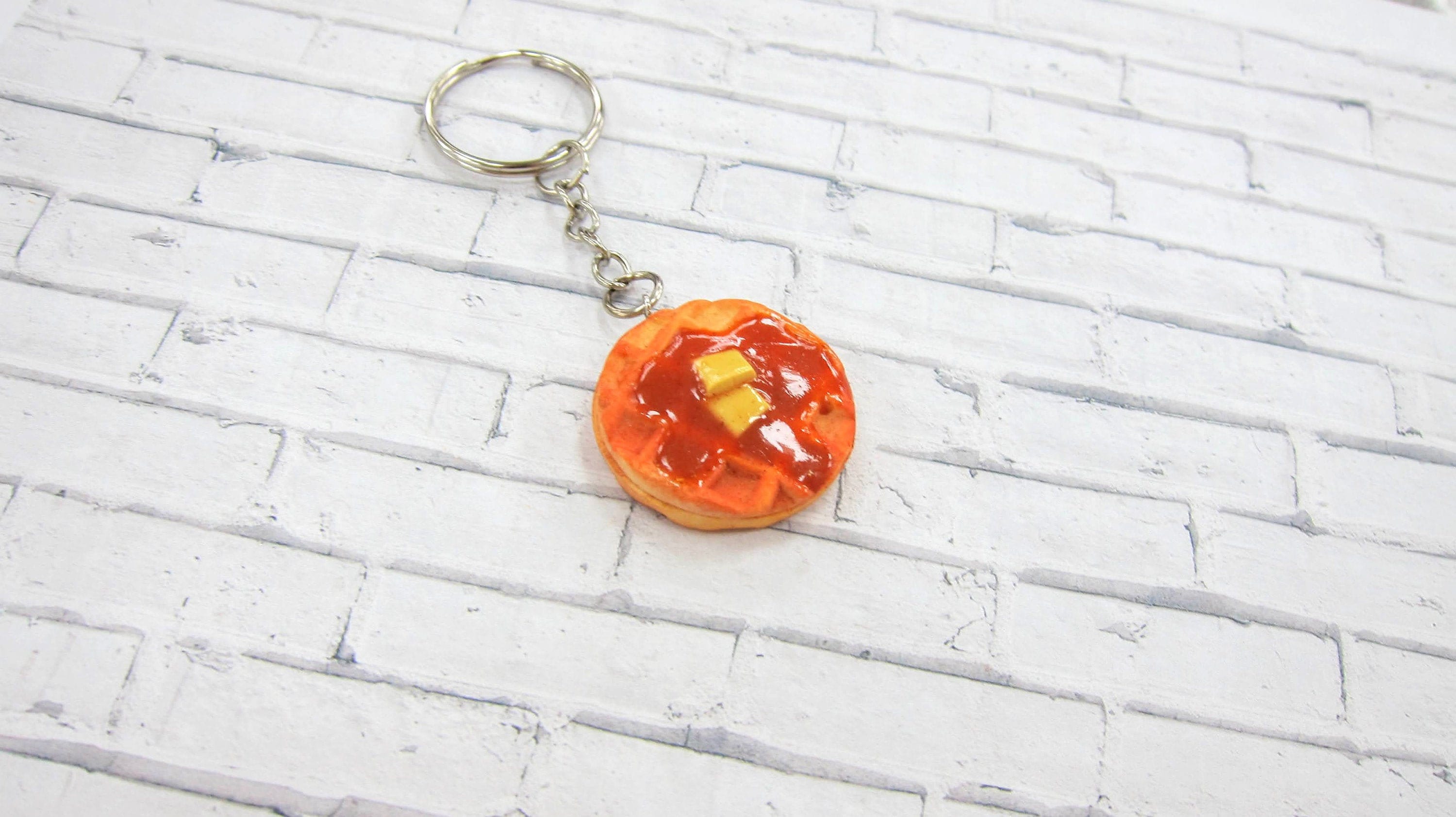 Waffle Keychain // Polymer Clay Food // Miniature Food Jewelry - Etsy