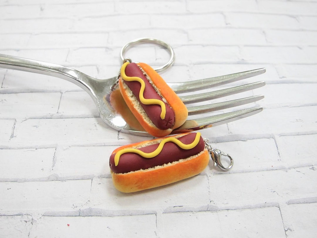 Hot Dog Charm Keychain // Polymer Clay Food // Realistic Miniature Food ...