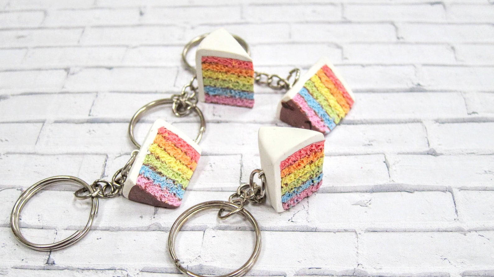 Rainbow Cake Keychain // Polymer Clay Food // Miniature Food - Etsy
