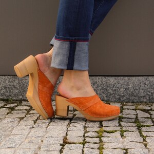 Orange Leather Clog Sandals, Handmade Swedish Clogs, Women Clogs Made ...