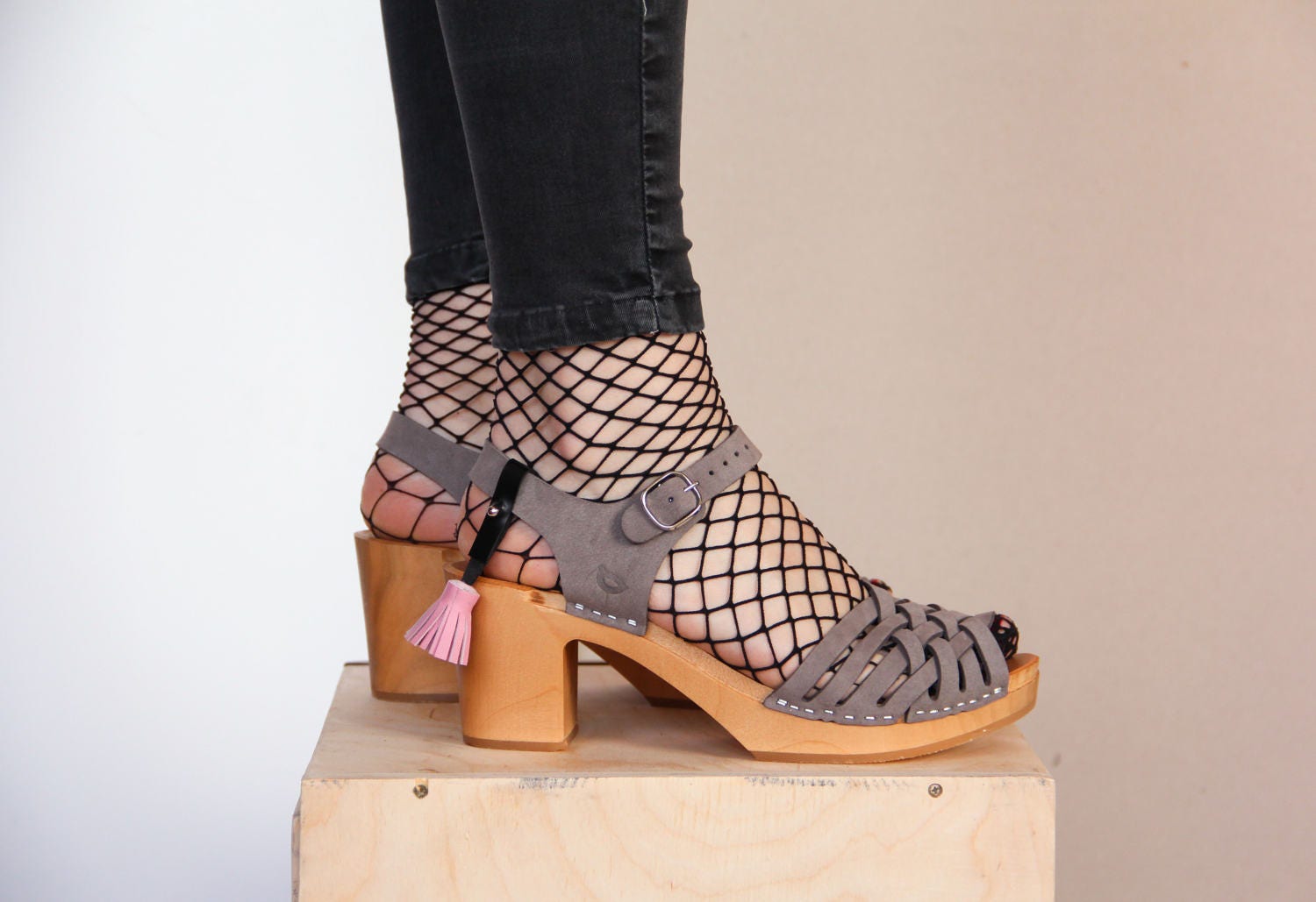 Gray leather clogs wooden Swedish Clogs mules for her boho | Etsy