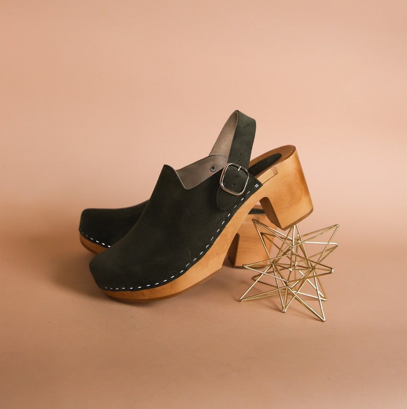 Green Clog Sandals With Strap Wooden Swedish Clogs Handmade - Etsy