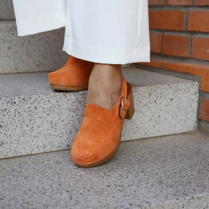 Leather Clogs by Kulikstyle | Swedish Clogs | Orange Leather Shoes ...