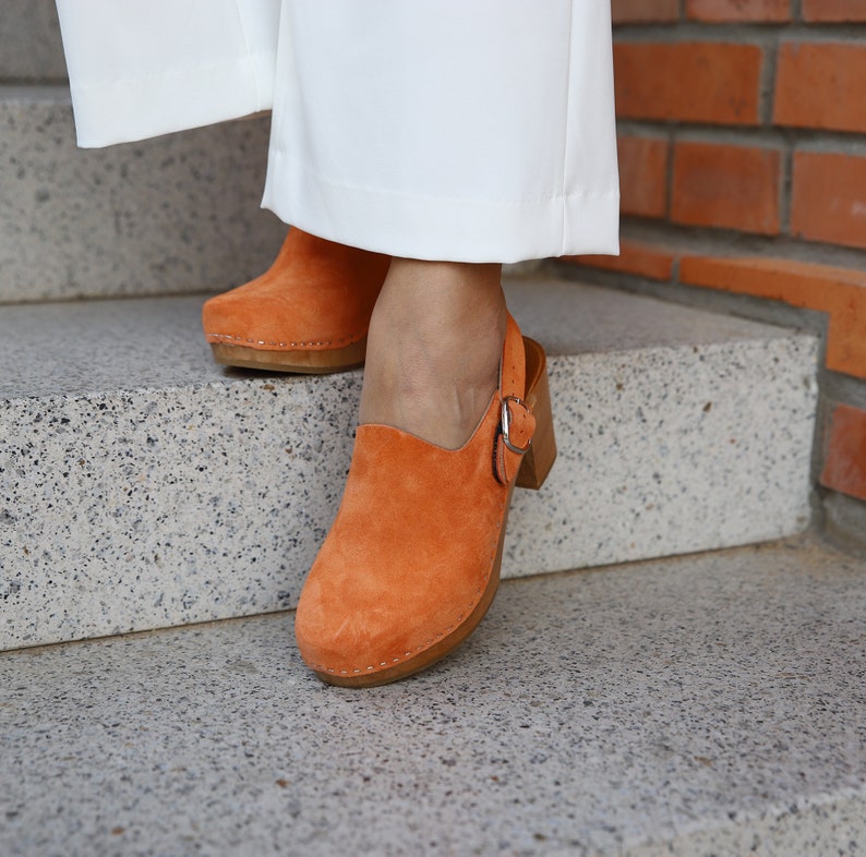 Leather Clogs By Kulikstyle Swedish Clogs Orange Leather Etsy