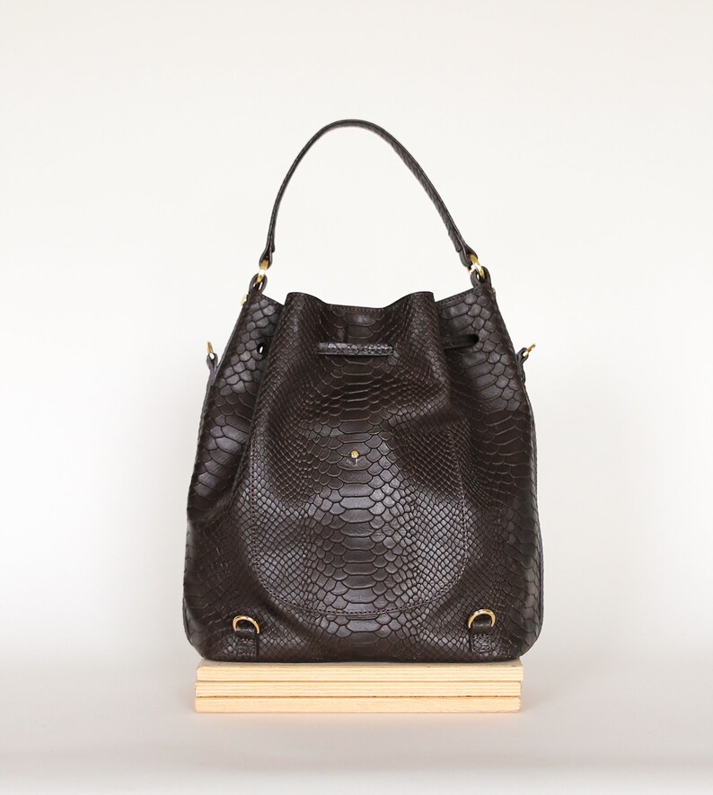 Brown Leather Bucket Bag Python Leather Bag Brown Backpack | Etsy