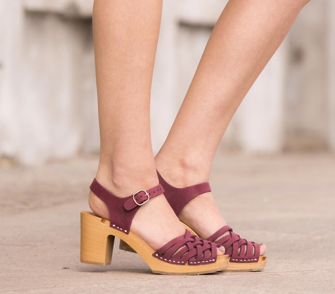 Purple Leather Clog Sandals, Handmade Swedish Clogs, Summer Leather ...