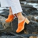 Leather Mules, Orange Wooden Platform Shoes, Handmade Swedish Clogs ...