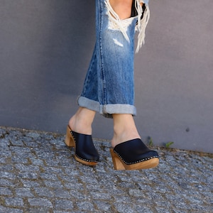 Black Leather Clogs by Kulikstyle | Handmade Wooden Clog Sandals | High ...