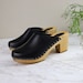 Black Leather Clogs by Kulikstyle | Handmade Wooden Clog Sandals | High ...