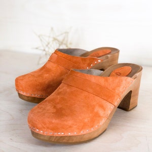 Orange Leather Clog Sandals, Handmade Swedish Clogs, Women Clogs Made ...