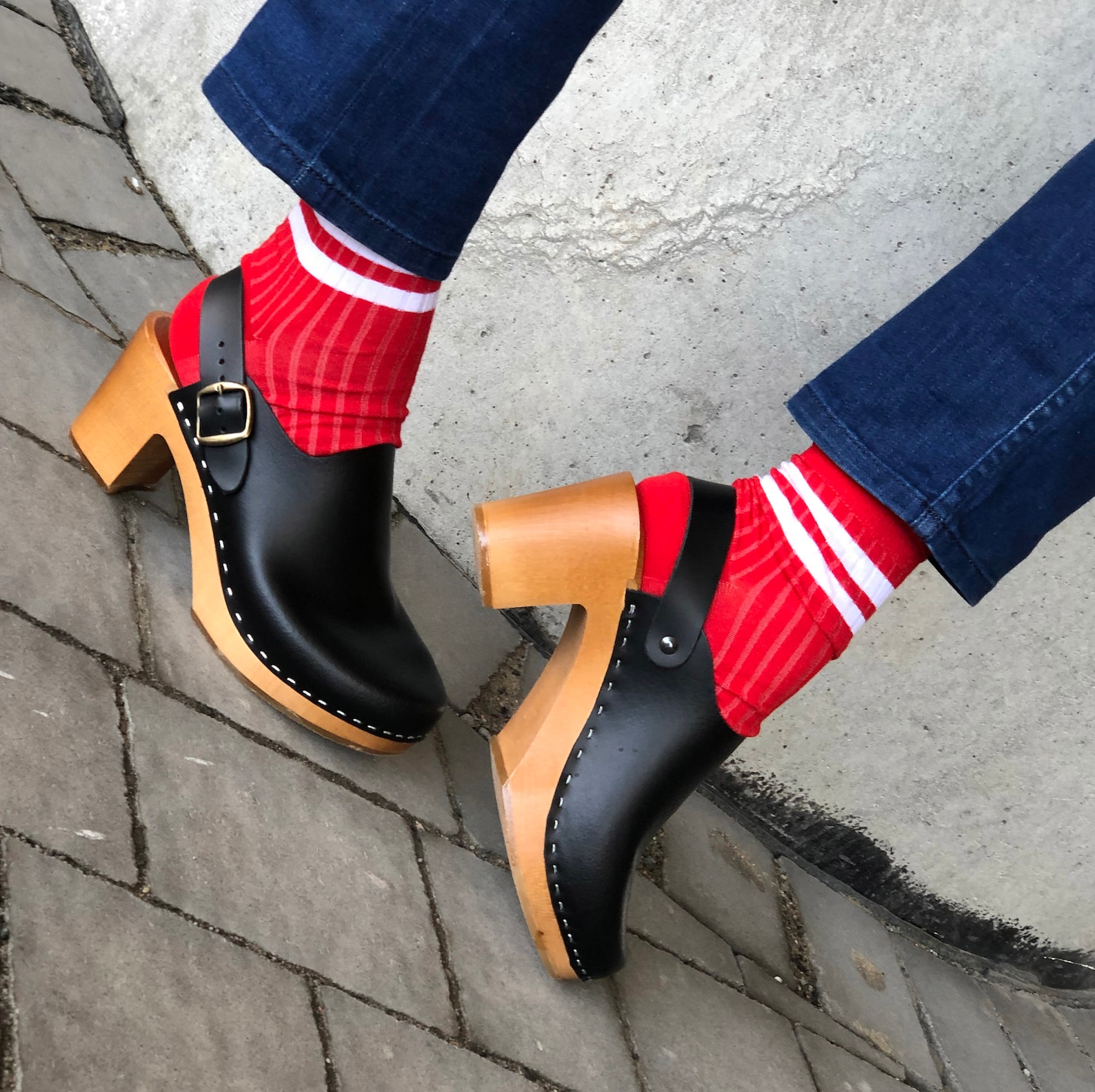 Black Leather Wooden Clogs With Clips Swedish Clogs Shoes - Etsy