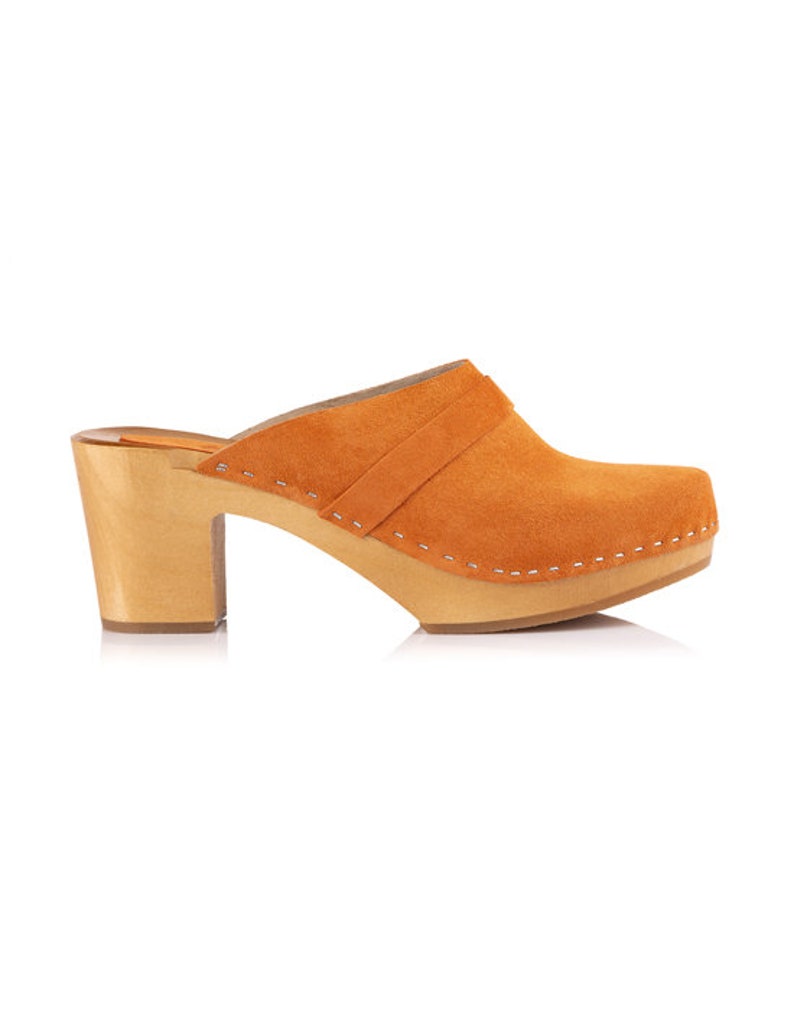 Leather Mules for Her Orange Wooden Platform Shoes Handmade - Etsy