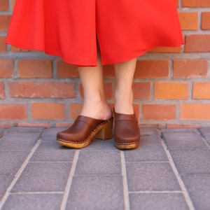 Brown Clog With Strap Vintage Look, Wooden Swedish Clogs, Slingback ...