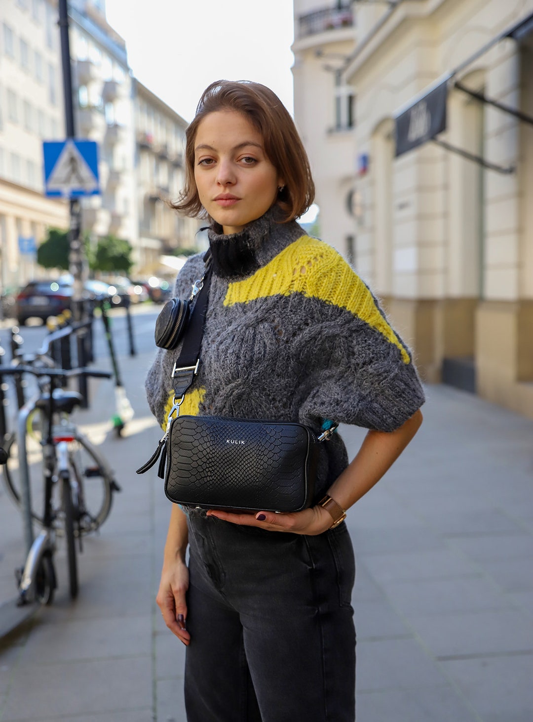 Leather Handbag With Python Pattern for Women, Handmade Leather Mamba ...