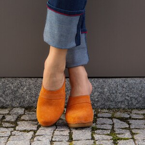 Orange Leather Clog Sandals, Handmade Swedish Clogs, Women Clogs Made ...