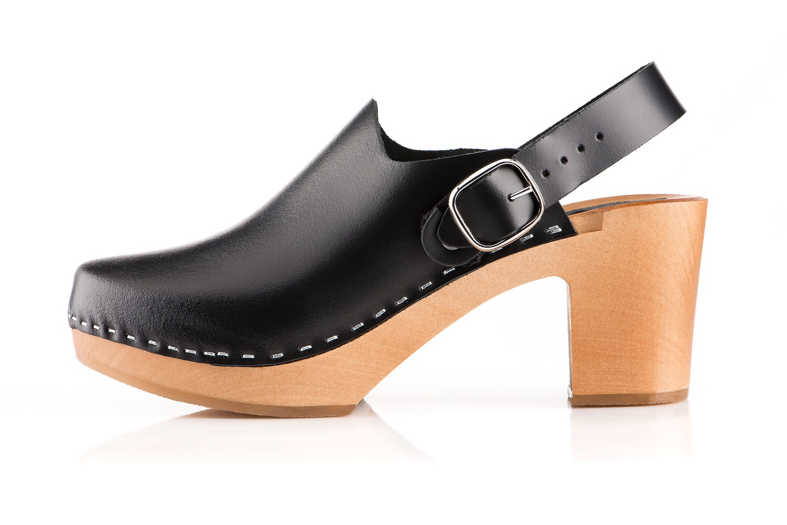 Black Leather Wooden Clogs With Clips Swedish Clogs Shoes - Etsy