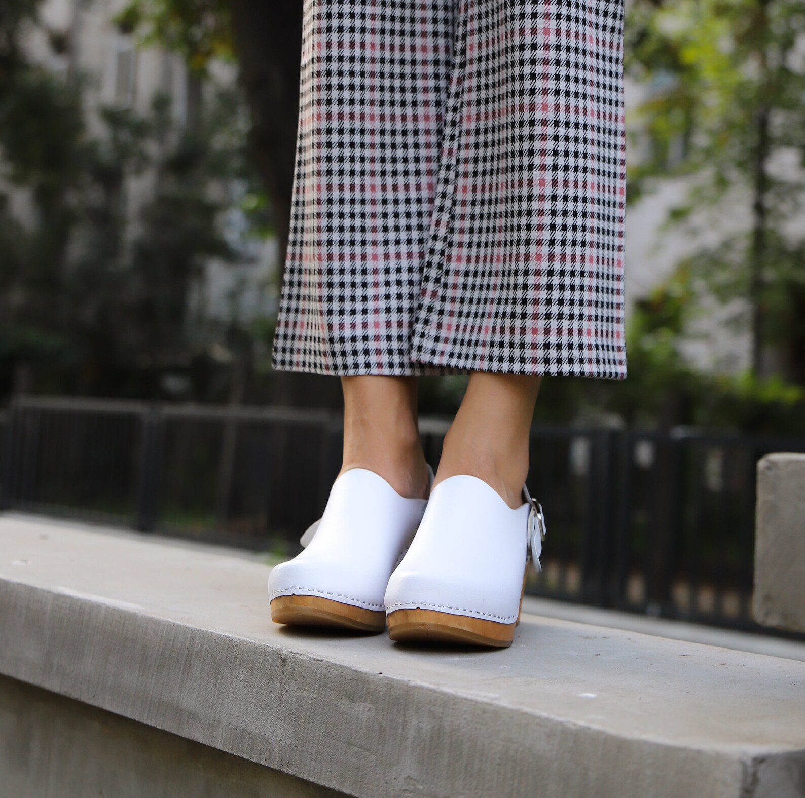 SALE - 25% off White Leather Wooden Clogs With Clips, Handmade Swedish ...