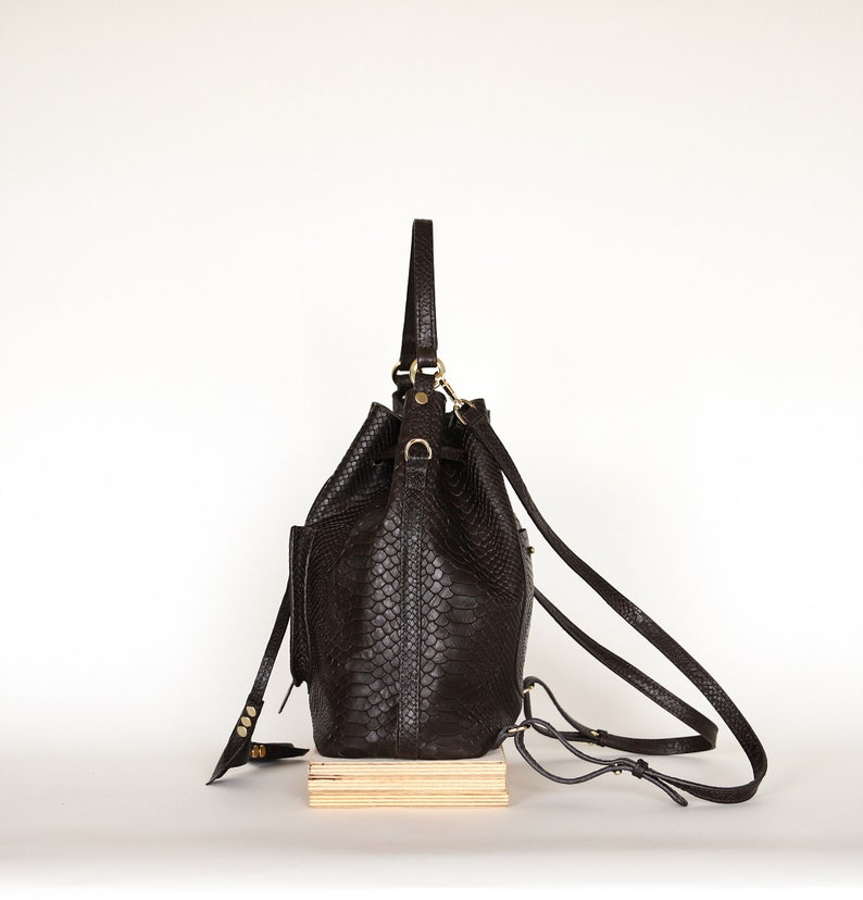 Brown Leather Bucket Bag Python Leather Bag Brown Backpack | Etsy