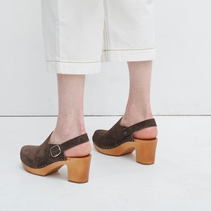 Brown Clog Sandals With Strap, Wooden Swedish Clogs, Handmade Slingback ...