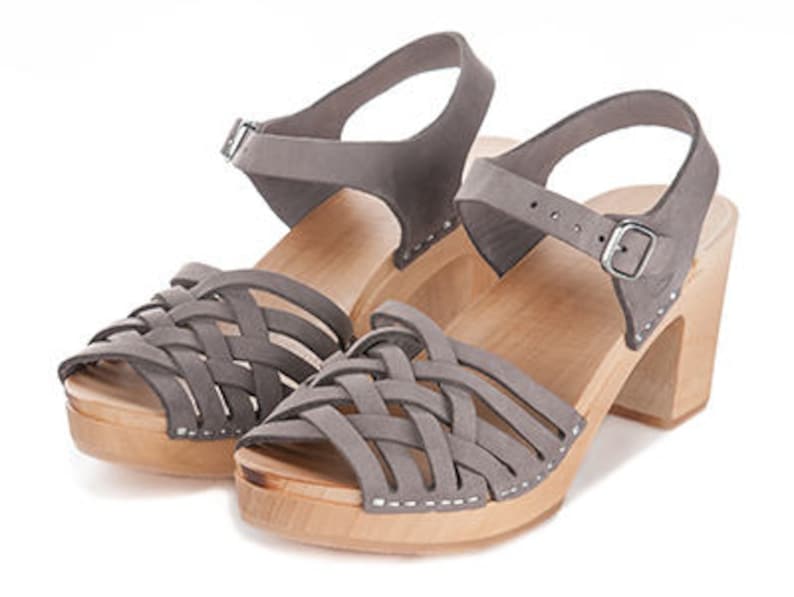 Gray Leather Clogs, Wooden Swedish Clogs, Mules for Her, Boho Sandals ...