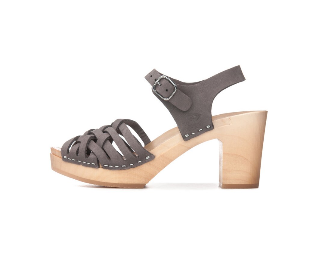 Gray Leather Clogs, Wooden Swedish Clogs, Mules for Her, Boho Sandals ...