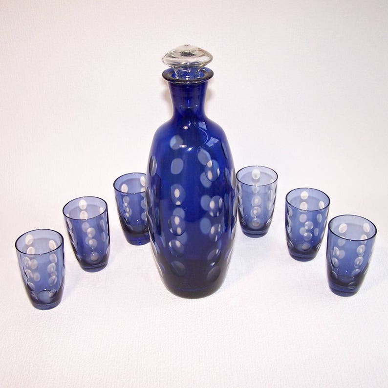 Vintage Soviet Cobalt Blue Glass Decanter and 6 Shots. Alcohol Set ...