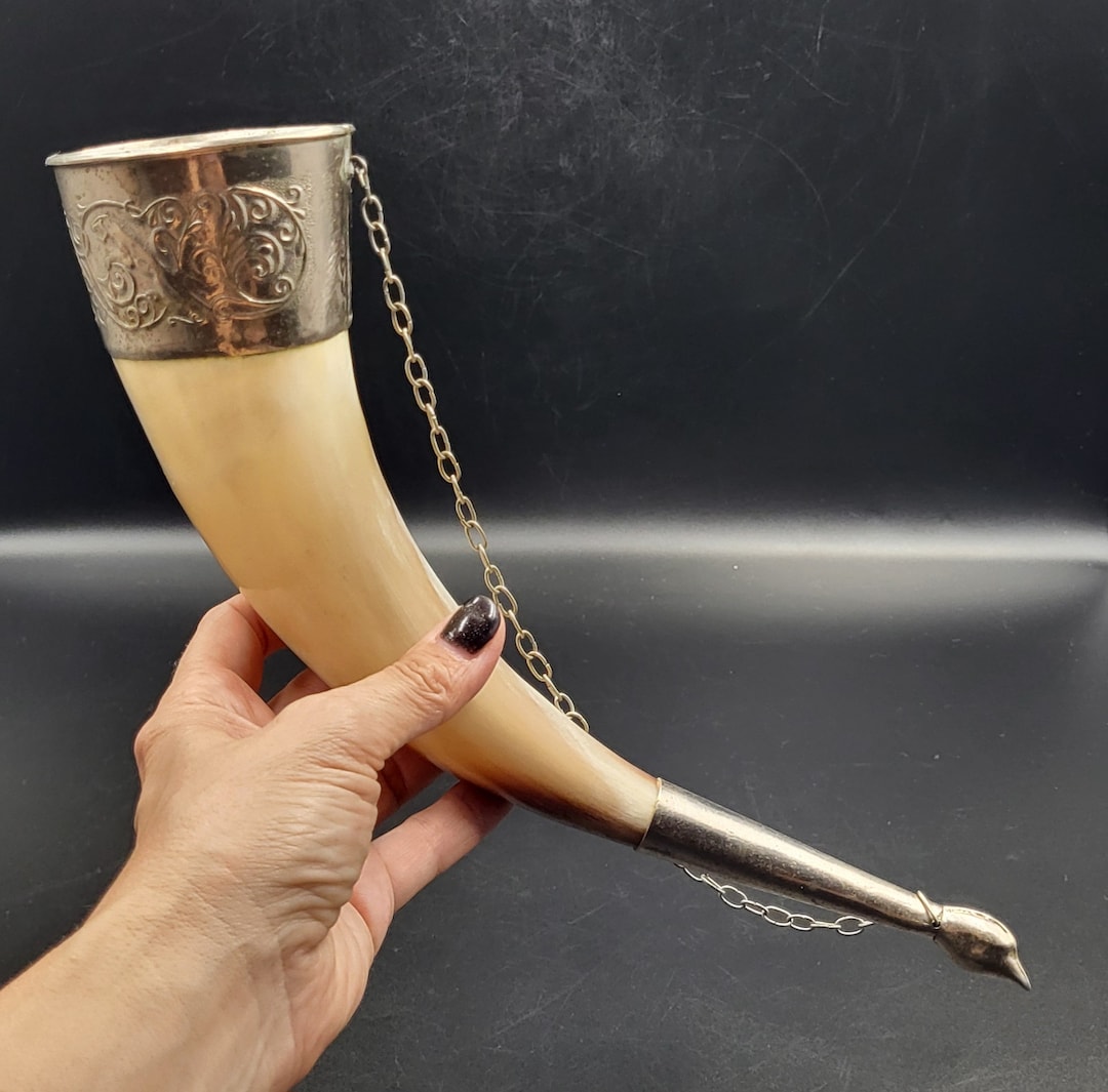 Drinking Horn With a Chain. Vintage Traditional Georgian Wine Horn ...