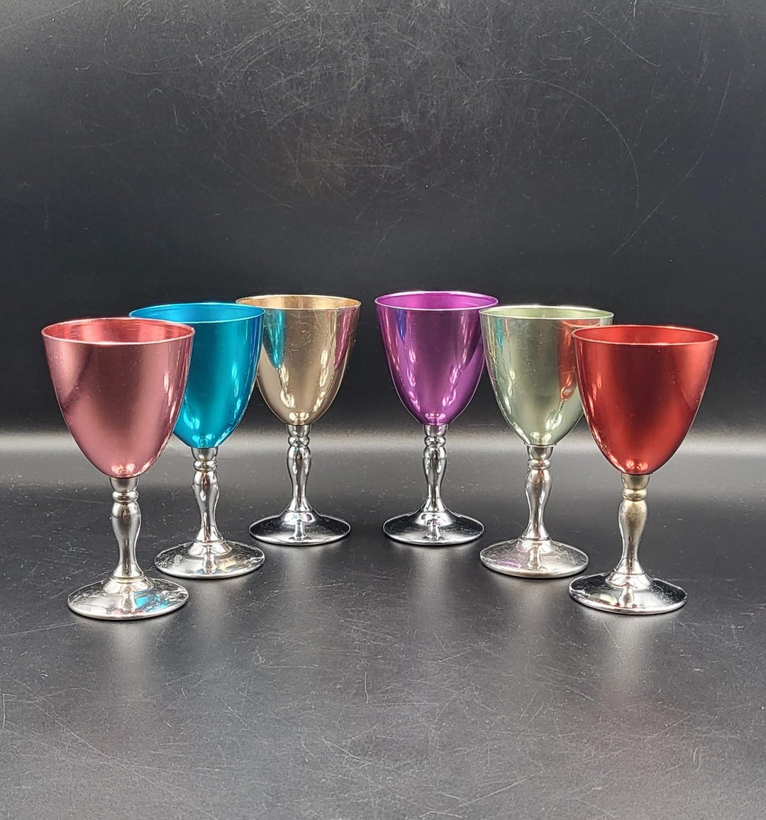 Set of 6 Multicolored Metal Goblets. Anodized Aluminum Wine Cups. Set ...