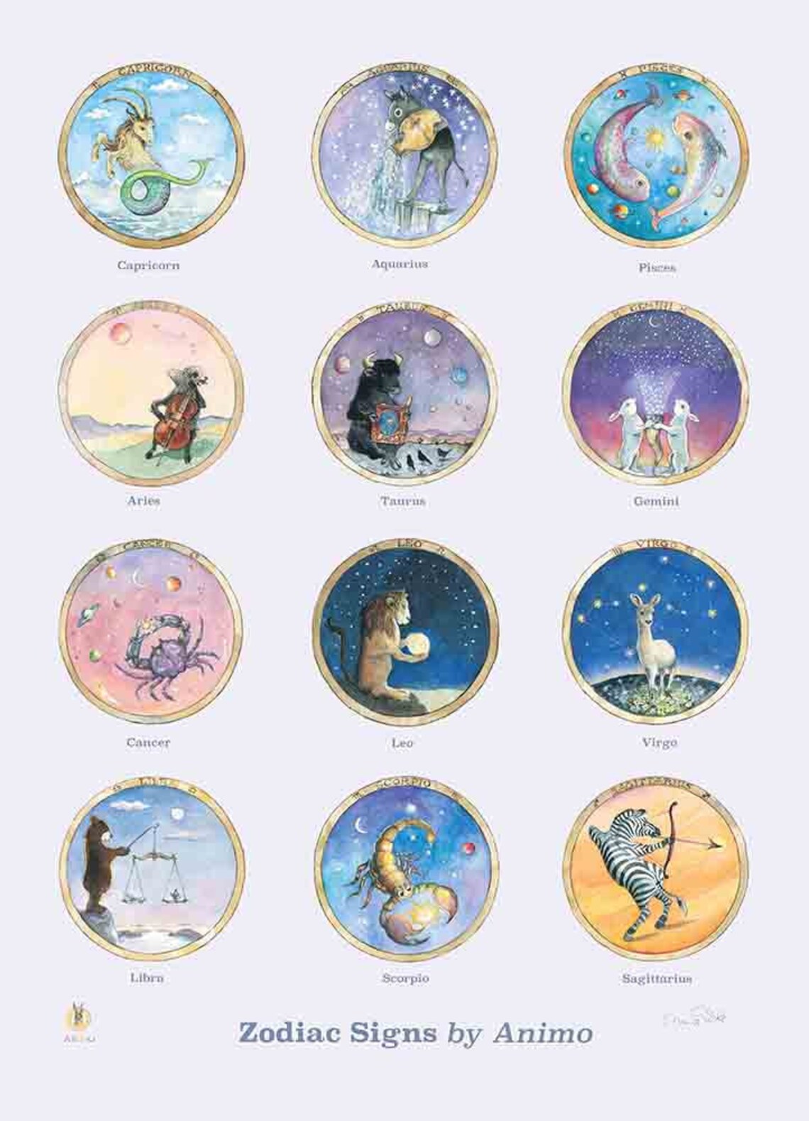 Zodiac Signs Poster Free Shipping Star Sign Animals - Etsy