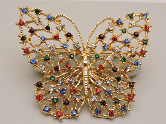 Large Butterfly Rhinestone Pin,Costume Jewelry - Gem