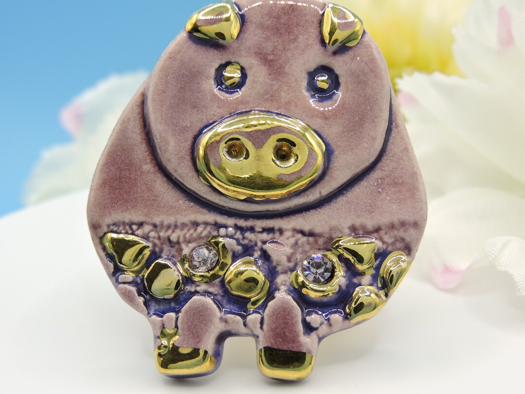 Purple Ceramic Pig Pin - Etsy