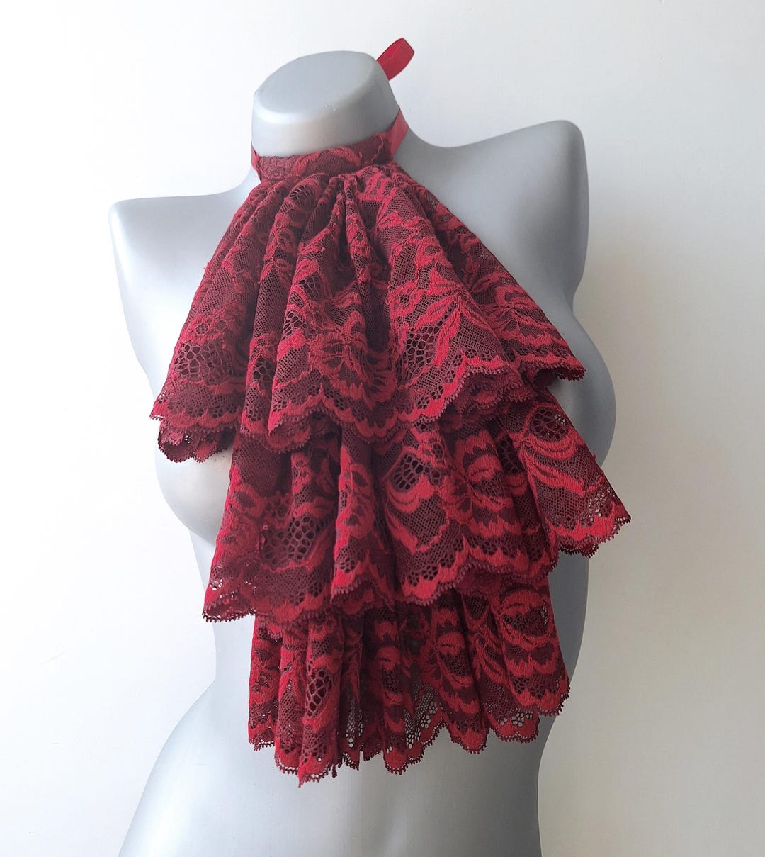Wine Lace Ruffled Jabot: Steampunk Vampire Pirate Costume Collar - Etsy