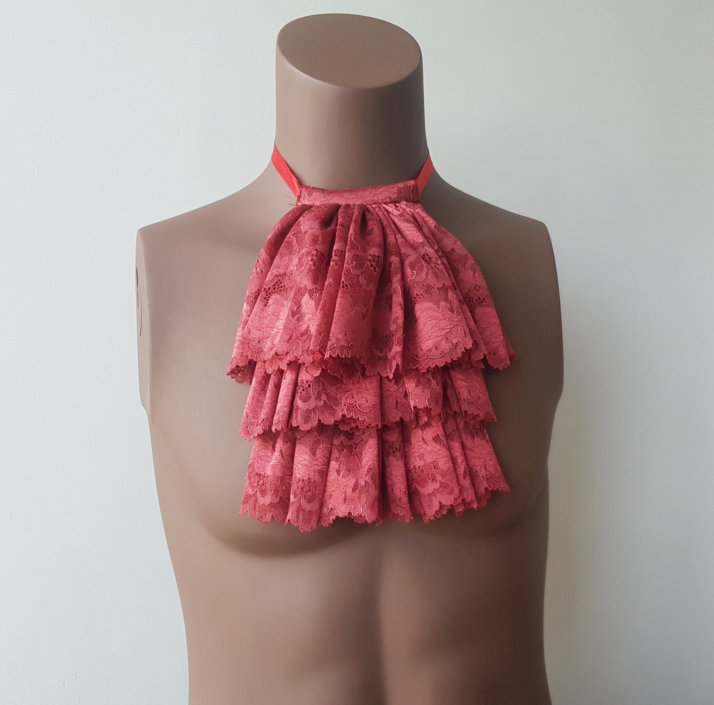 Red Brown Lace Jabot, Vampire Cosplay, Pirate Cosplay, Steampunk ...