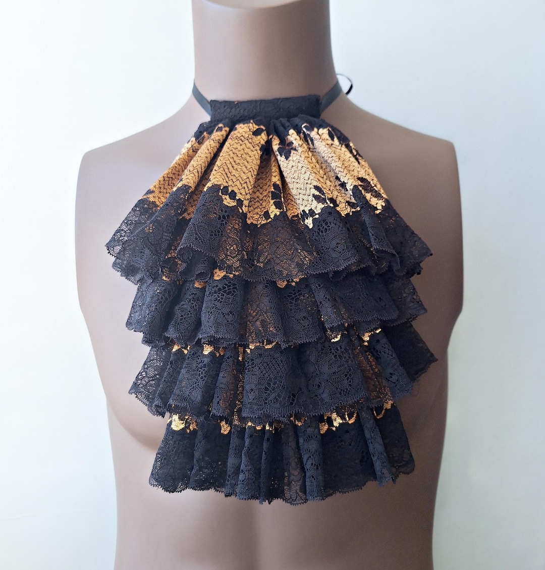 Black Gold Lace Jabot, Vampire Cosplay, Pirate Cosplay, Steampunk ...