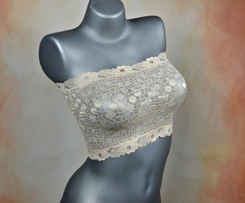 Lace Tube Top Strapless Bras Cream Brulee Sheer Bandeau Top Etsy