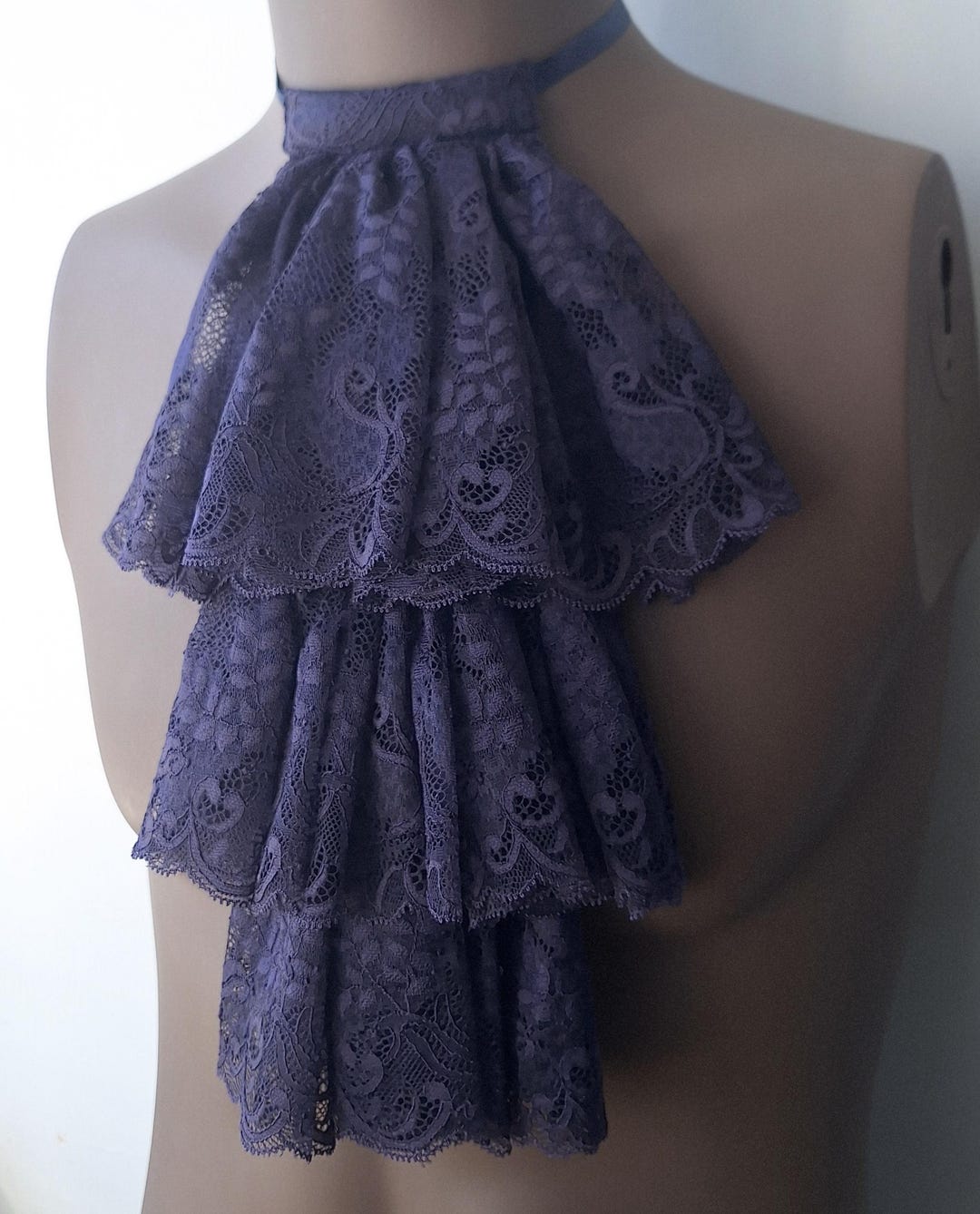 Dark Blue Violet Lace Jabot, Vampire Cosplay, Pirate Cosplay, Steampunk ...