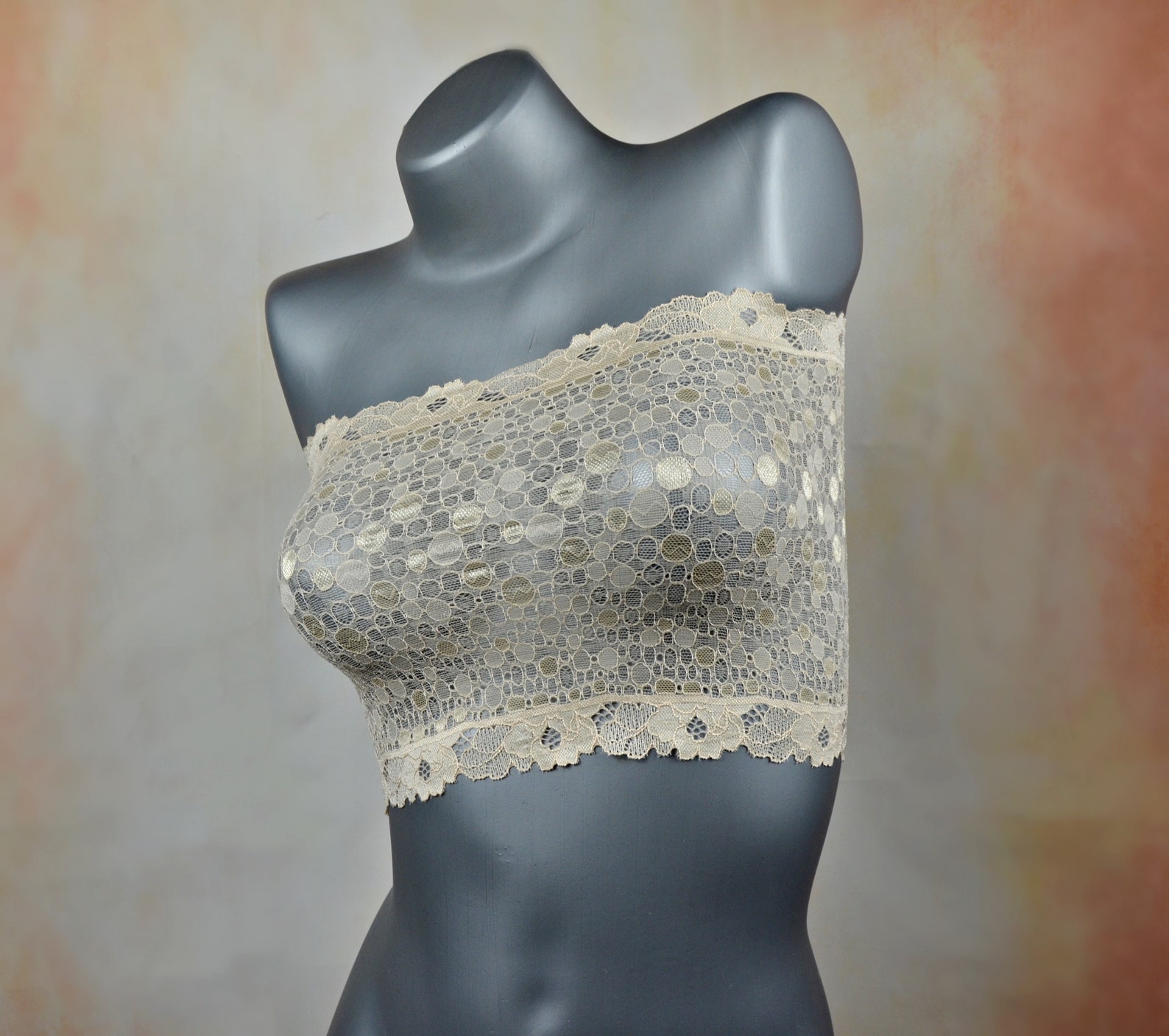Lace Tube Top Strapless Bras Cream Brulee Sheer Bandeau Top Etsy