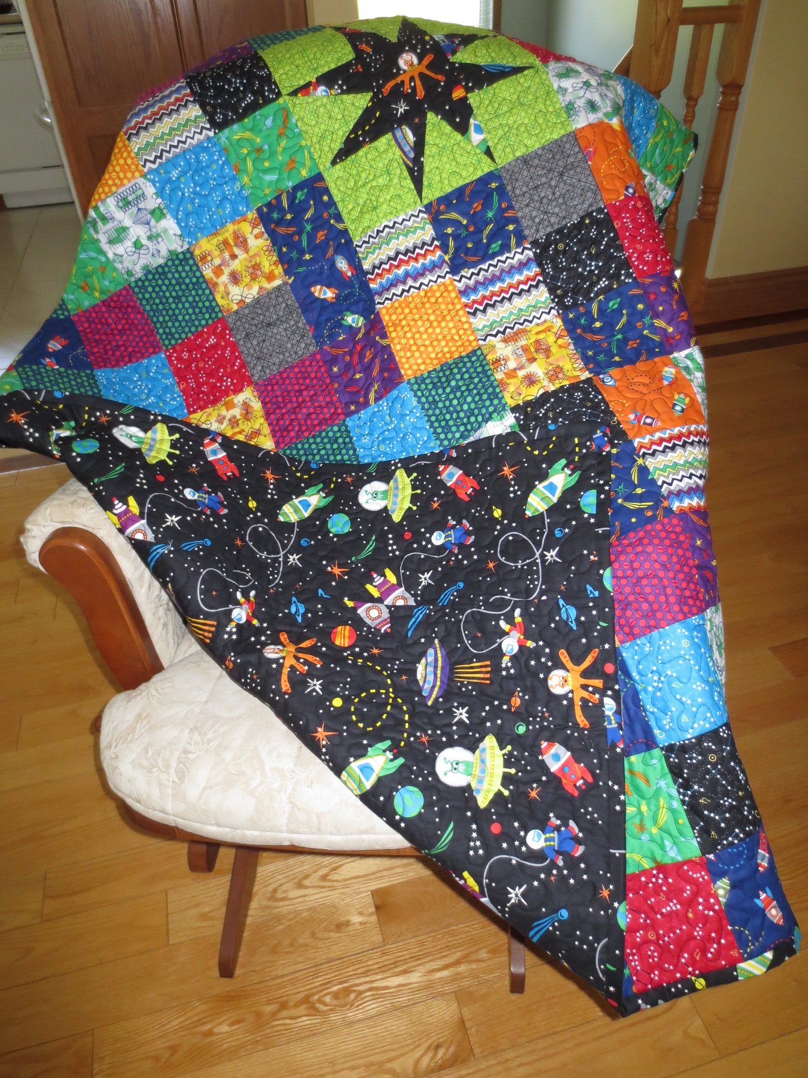 Outer Space Lap Quilt Handmade, Astronaut, Aliens, Spaceship, Rockets ...