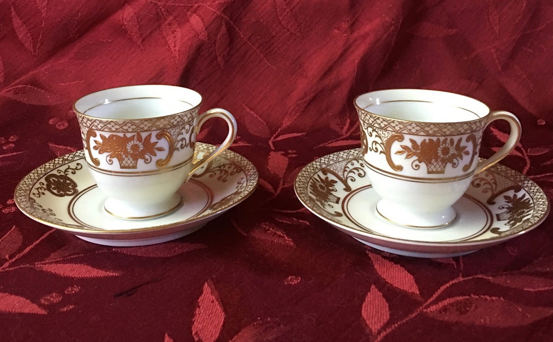 Noritake Gold Flower Basket Pattern 5567 Two Demitasses With Saucers ...