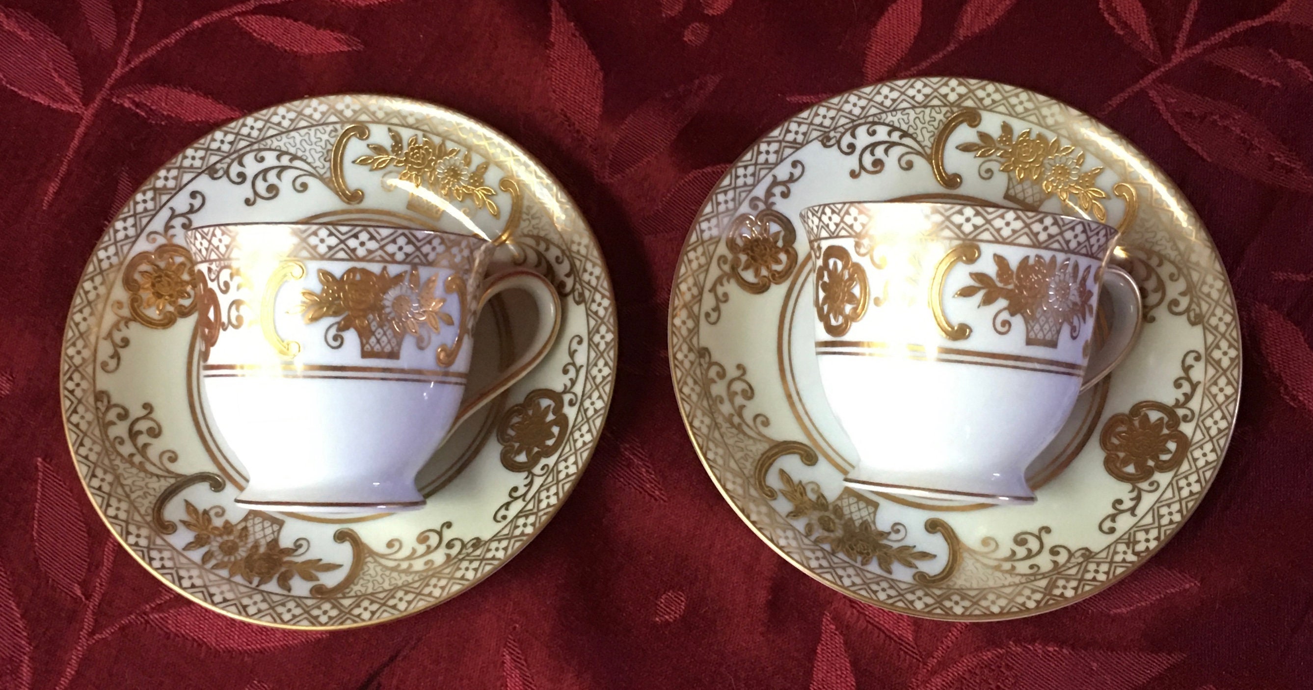 Noritake Gold Flower Basket Pattern 5567 Two Demitasses With Saucers ...