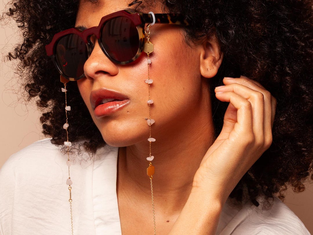 Dainty Rose Quartz Fine Glasses Chain. for Wearing With Sunglasses and ...