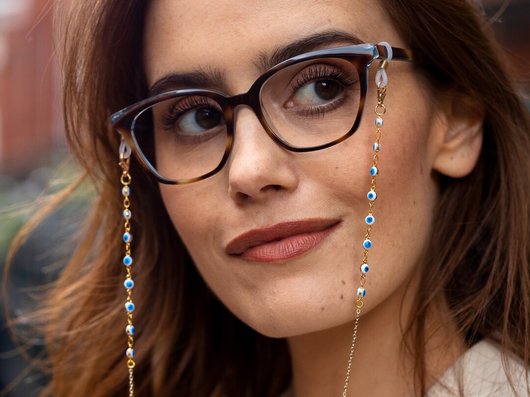 Dainty Light Blue Evil Eye Glasses Chain. for Wearing With Sunglasses ...