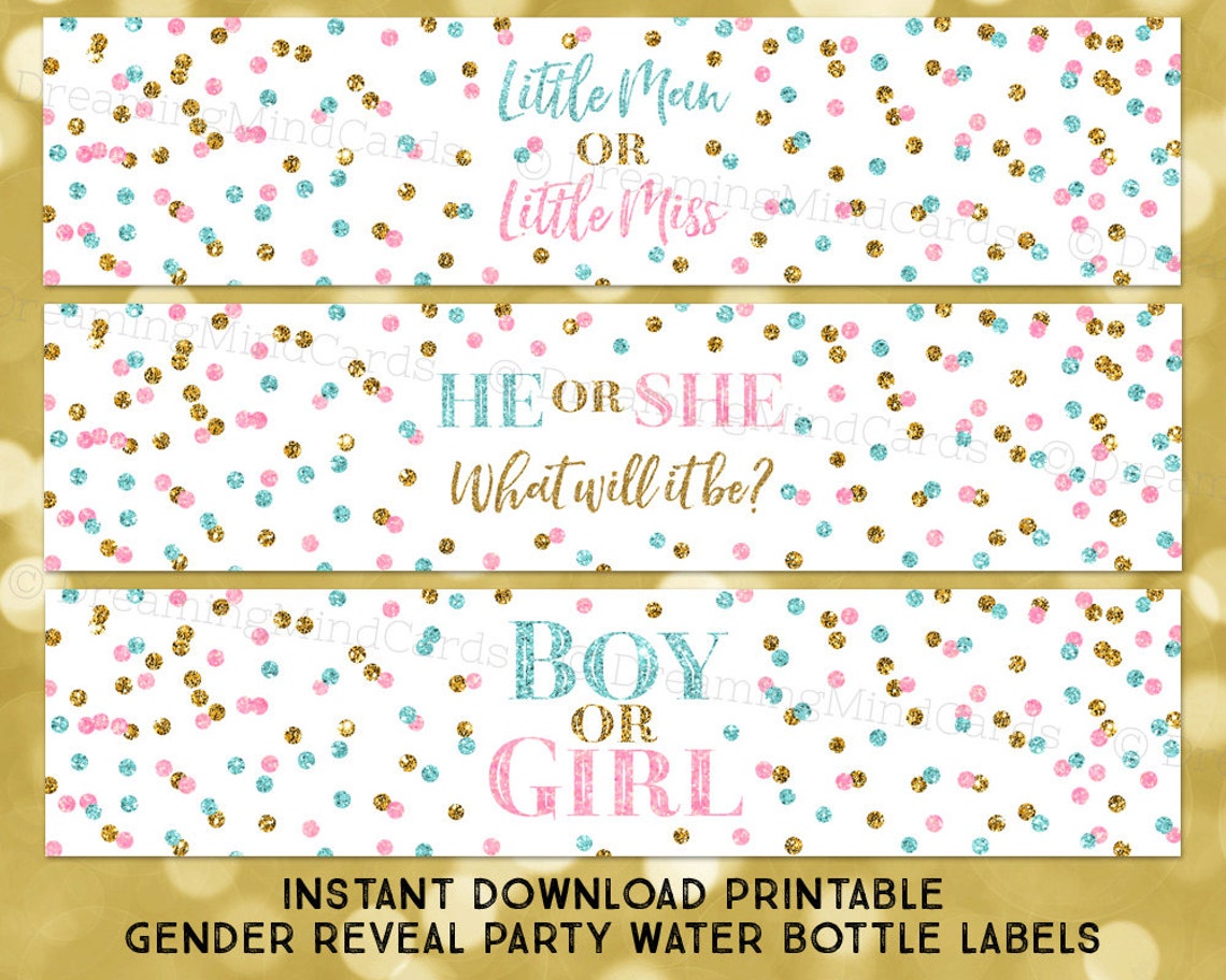 Printable Water Bottle Labels Gender Reveal Party Baby Shower - Etsy