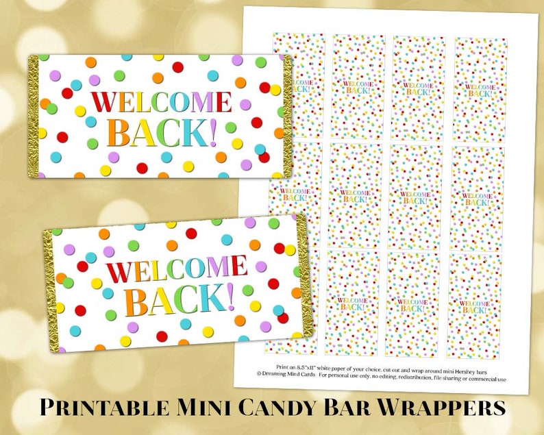 Printable Mini Candy Bar Wrapper Labels Welcome Back Rainbow - Etsy