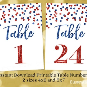 Printable Table Number Cards 1 to 24 Red White and Blue - Etsy