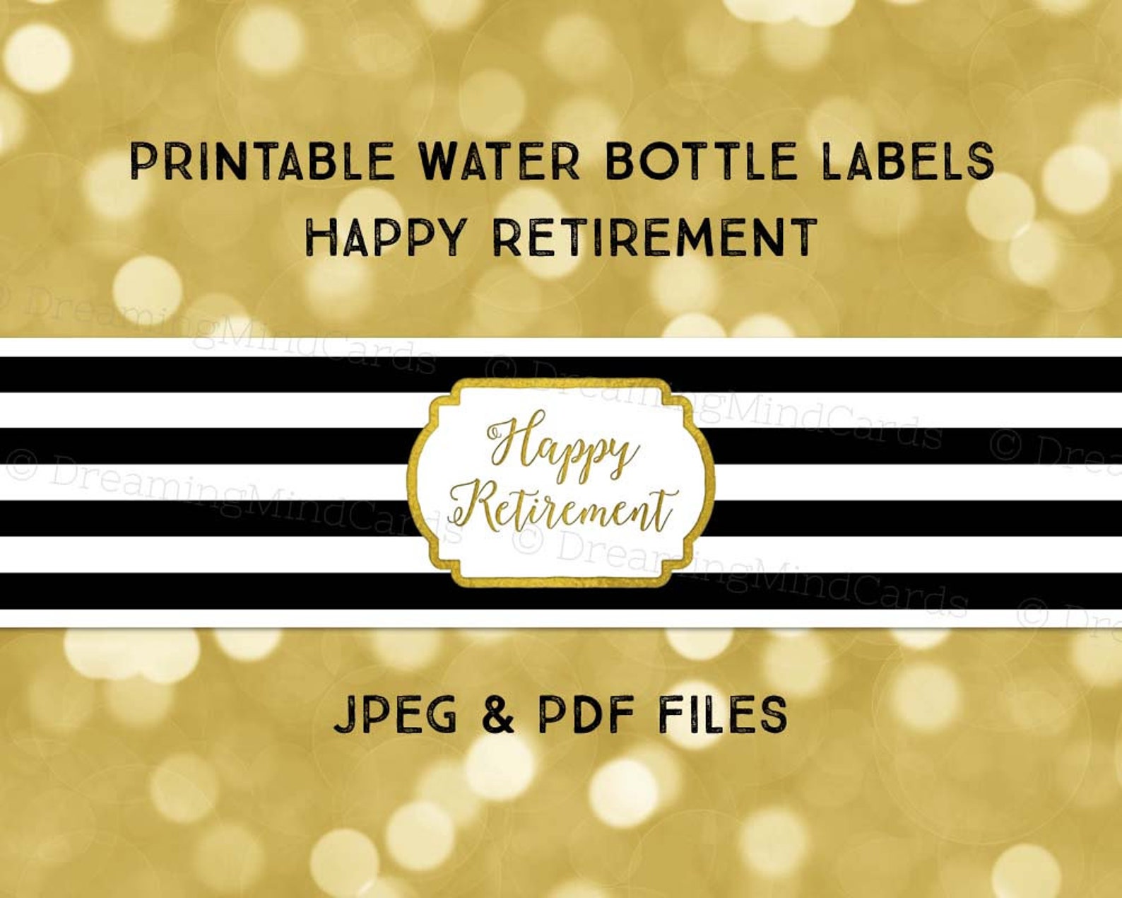 Printable Water Bottle Labels Happy Retirement Black and White | Etsy