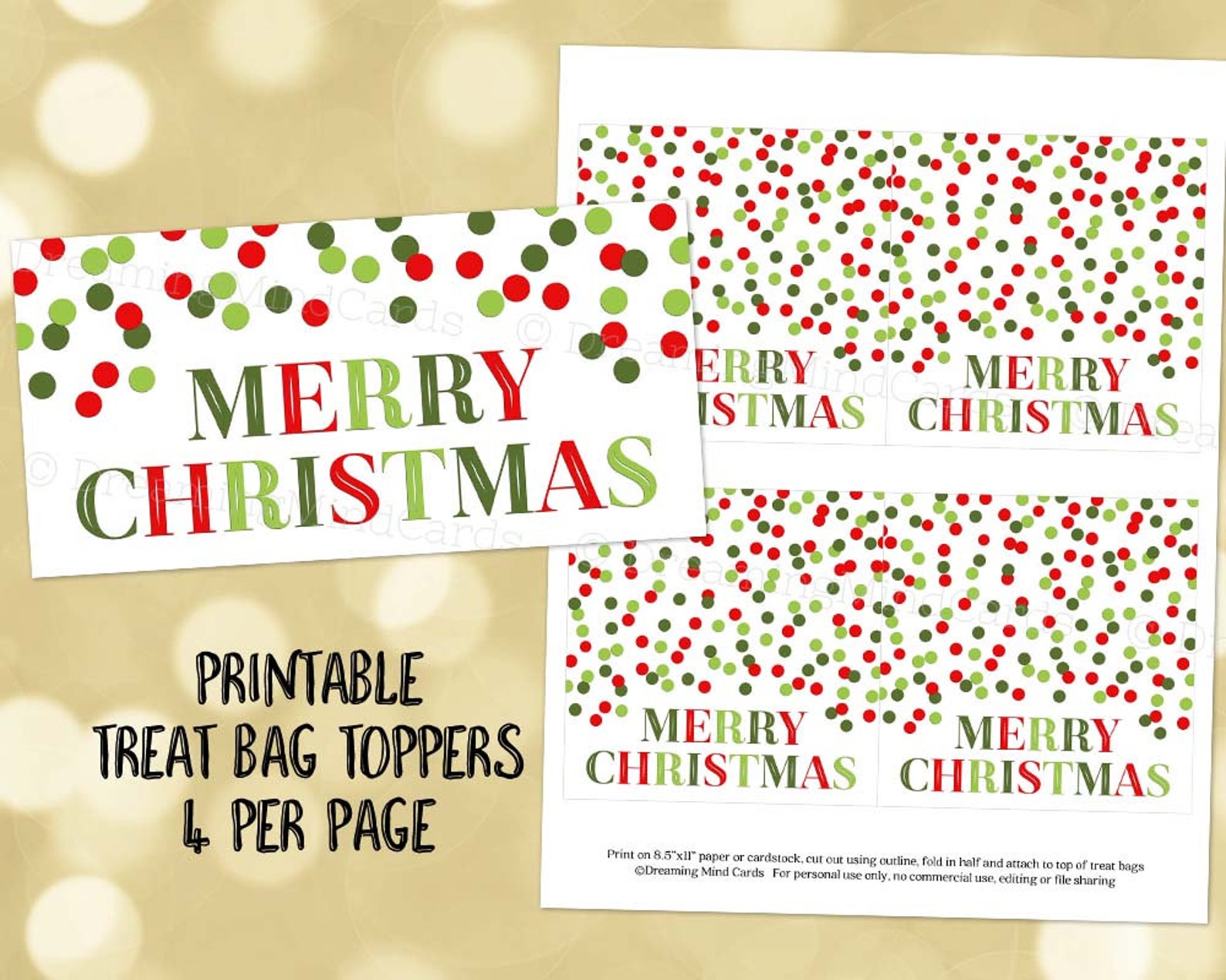 Printable Merry Christmas Holiday Treat Bag Toppers Red Green - Etsy