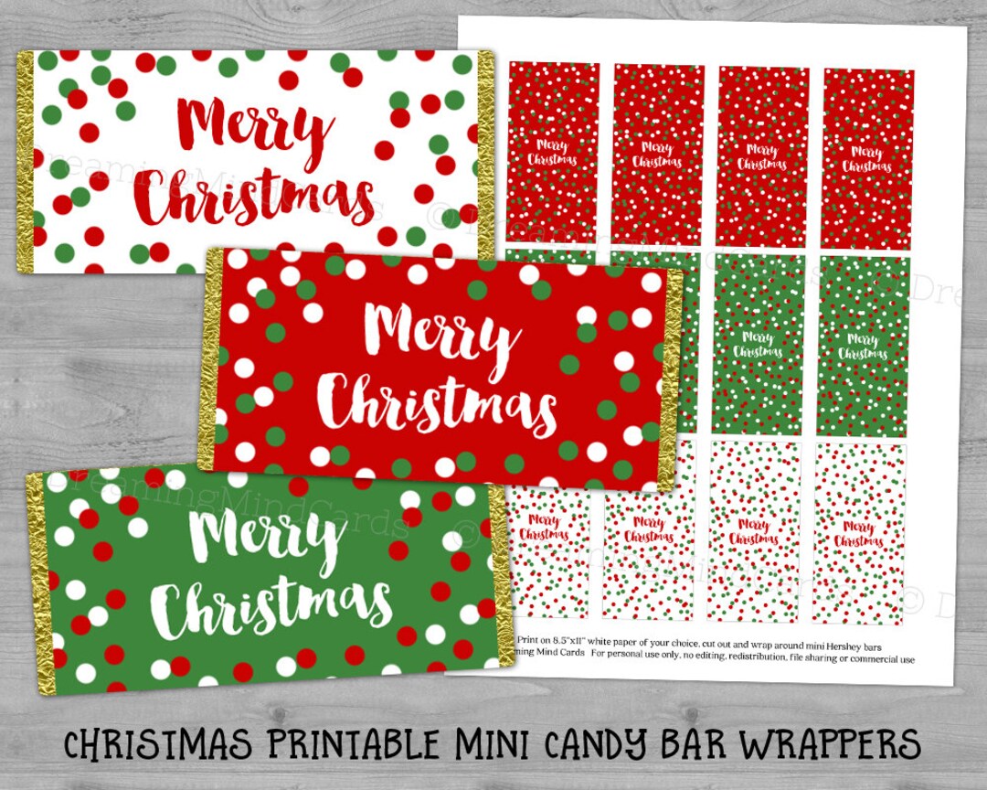 Printable Mini Candy Bar Wrapper Labels Merry Christmas Red Green White ...
